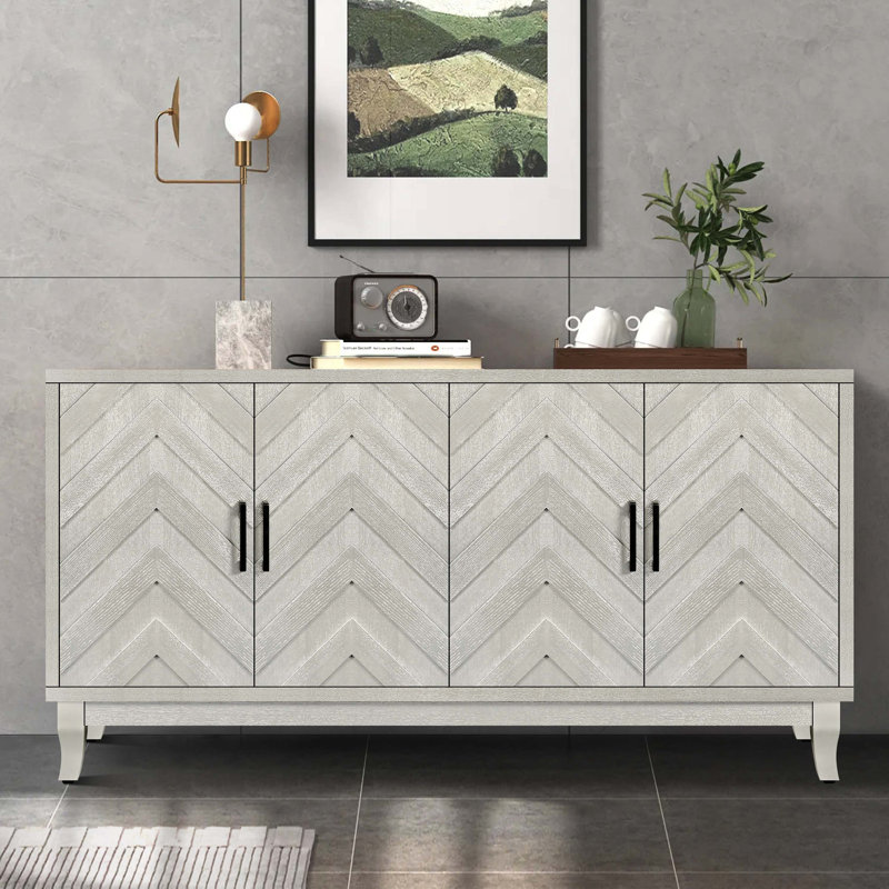Stronger Vintage Style Buffet Cabinet Lacquered Accent Storage 4 Door Wooden Cabinets